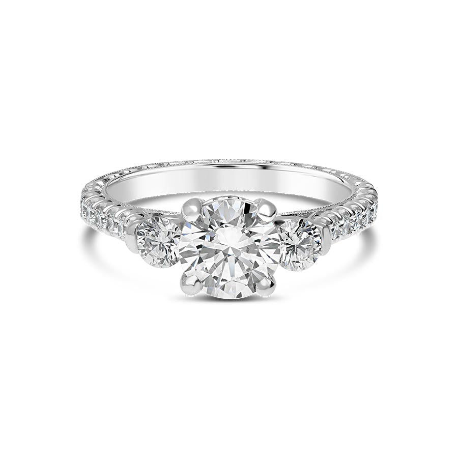 Jack Kelege 18K White Gold Triple Diamond & Pave Engagement Ring ...